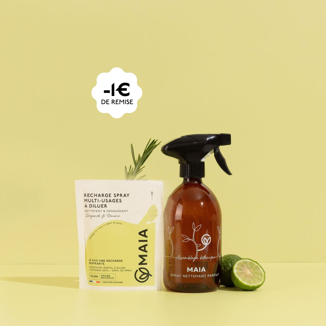 Kit Nettoyant Spray Ecologique Multi-Surfaces Bergamote – Maia